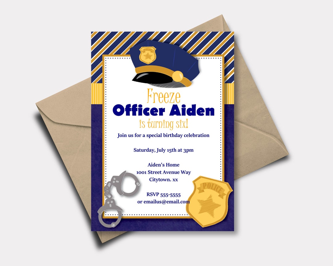 Printable Police Birthday Invitation, Police Officer, Freeze, Hand ...