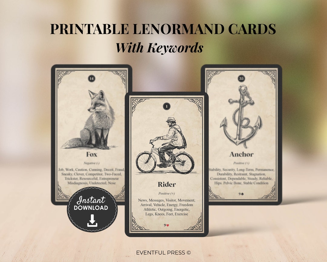 Printable Lenormand Cards With Key Words Lenormand Deck, Lenormand ...