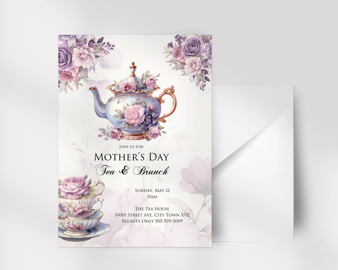 Mother's Day Brunch Tea Party Invitation Par-tea Invite Pink Watercolor ...