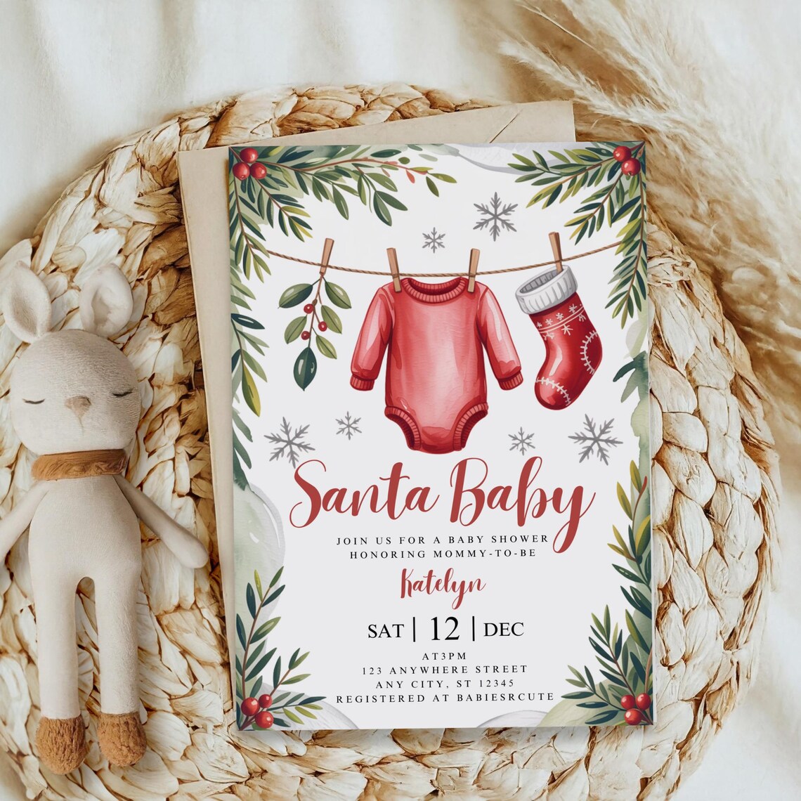 Santa Baby Shower Invitation Set: Christmas Baby Clothes Theme (digital ...