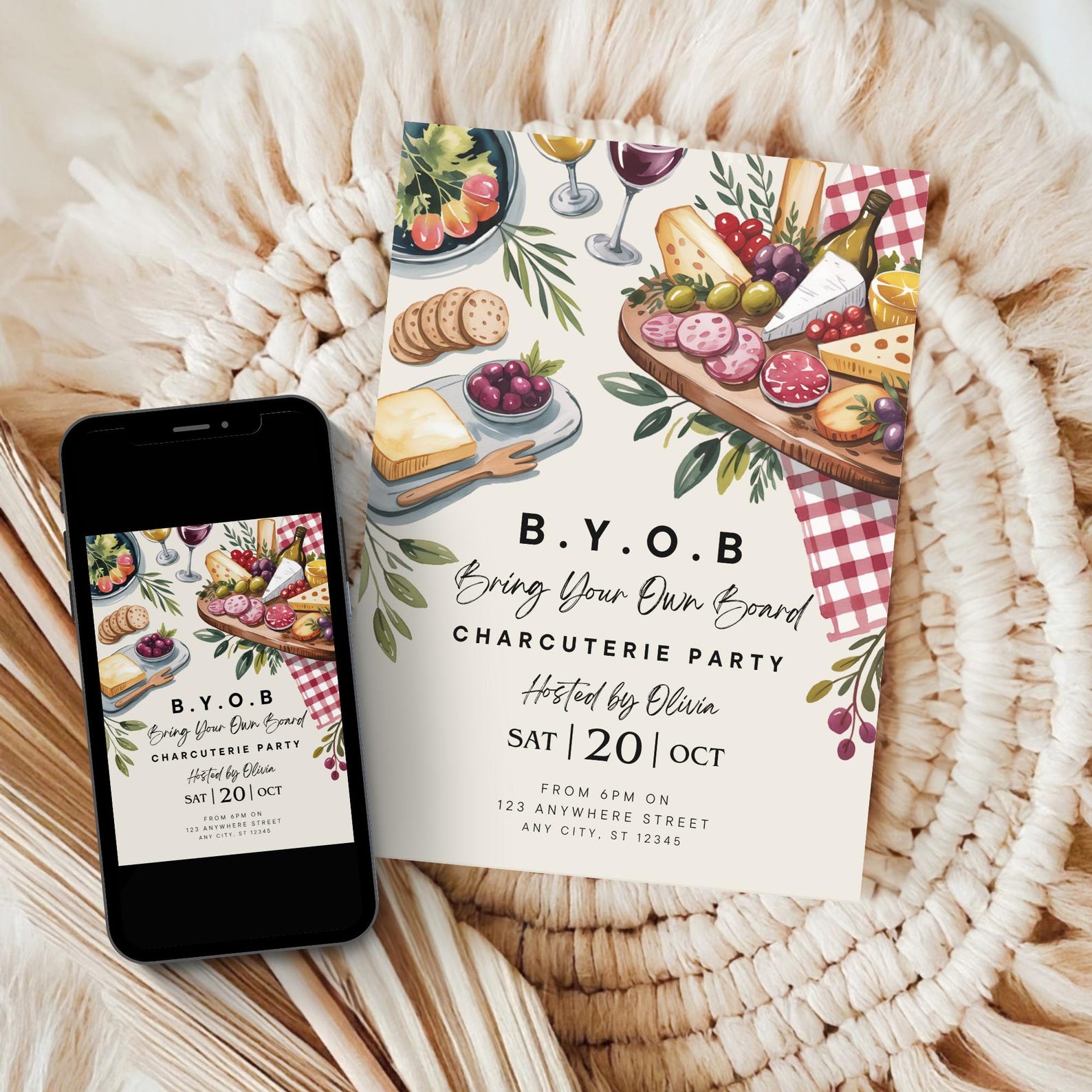 Charcuterie Board Party Invitation: BYOB, Potluck (canva Template ...