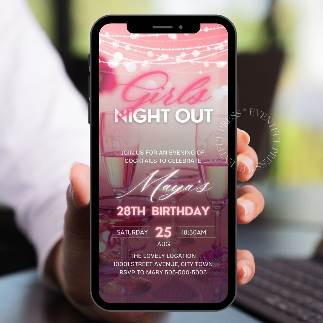 Girls Night Out Digital Invitation: Cocktails Party, Canva Template ...