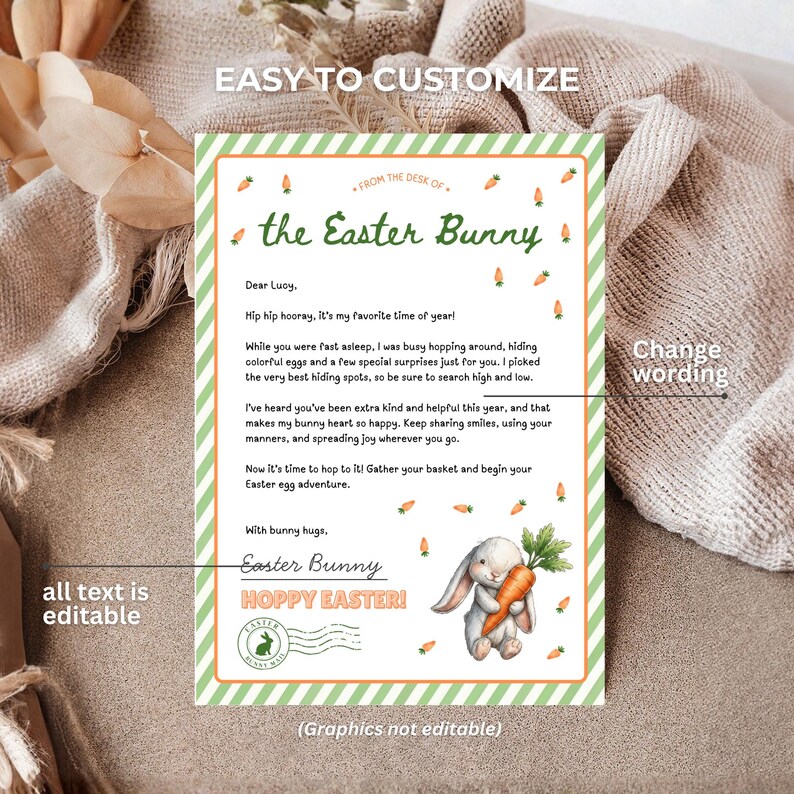 Editable Easter Bunny Letter Kit – Printable Set With Envelope, Letter ...