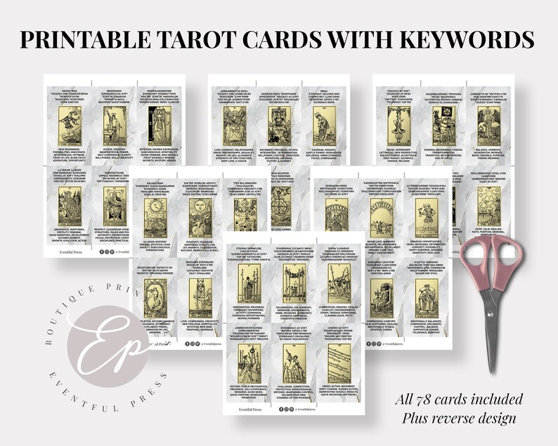 Printable Tarot Cards With Key Words Marble and Gold Tarot | Etsy