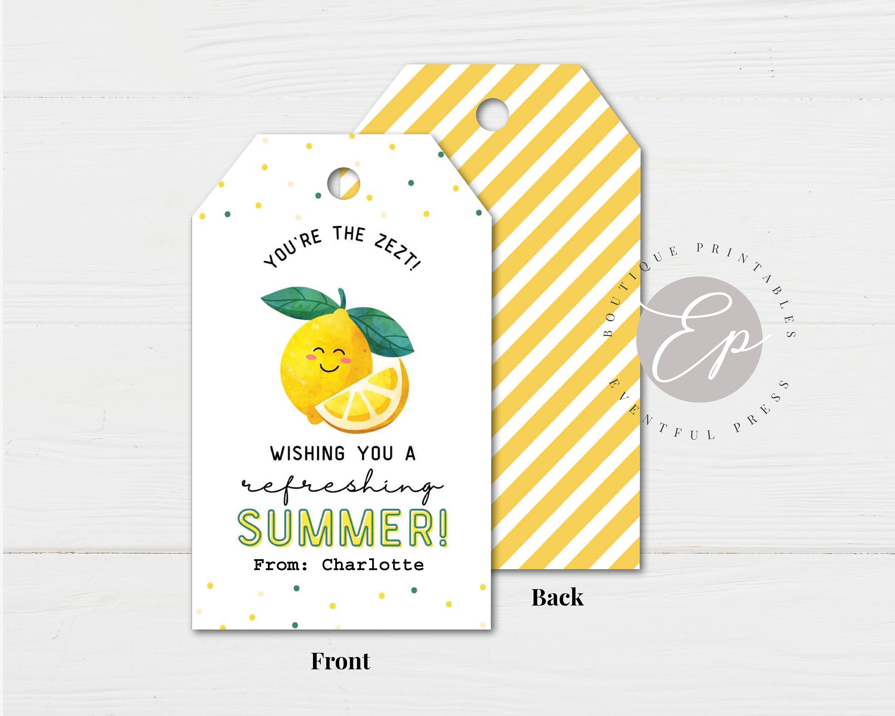 Lemon Last Day of School Favor Tags Gift Tag Student Teacher ...