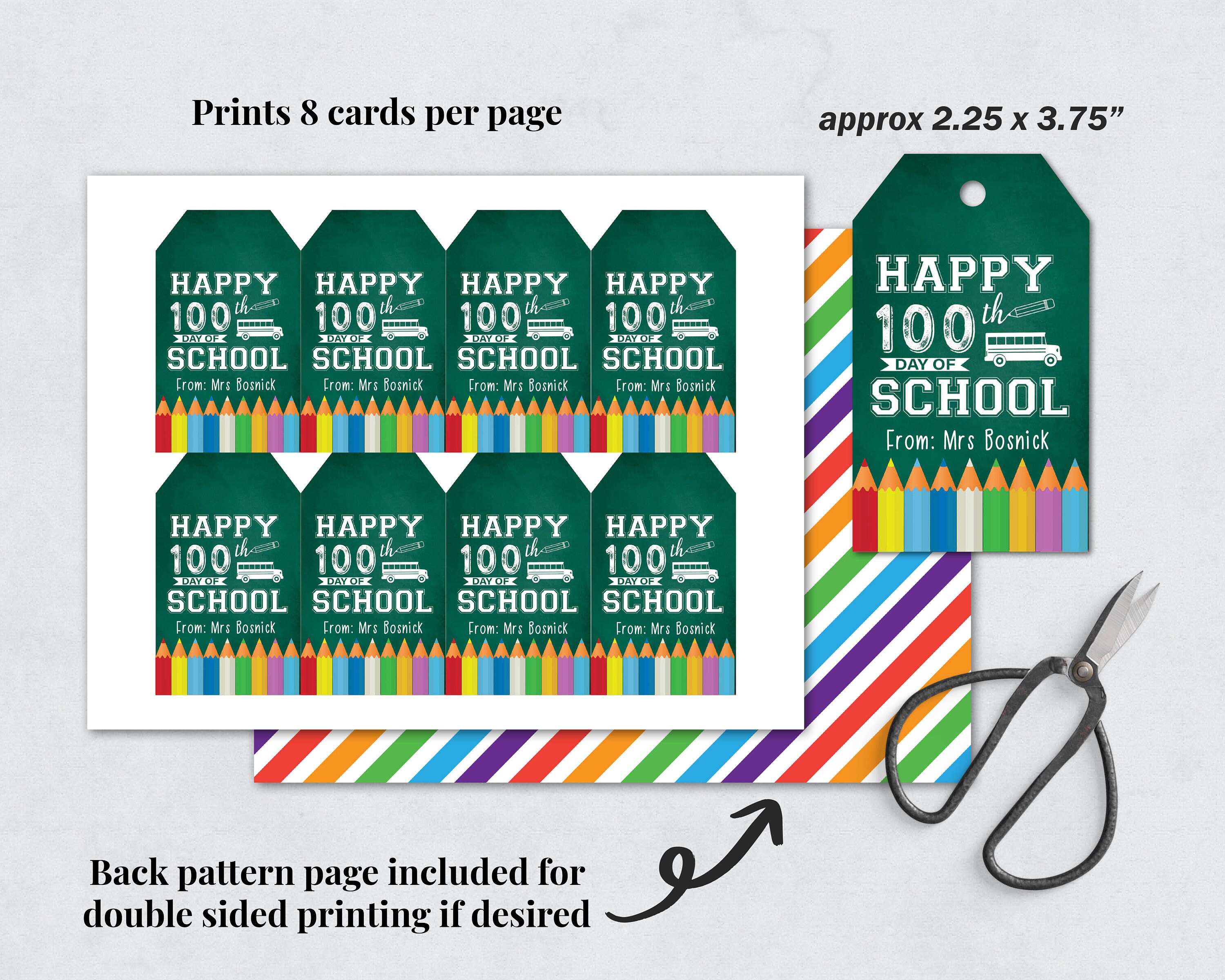 100th Day of School Printable Gift Tags | Teacher or Student Gift Idea ...