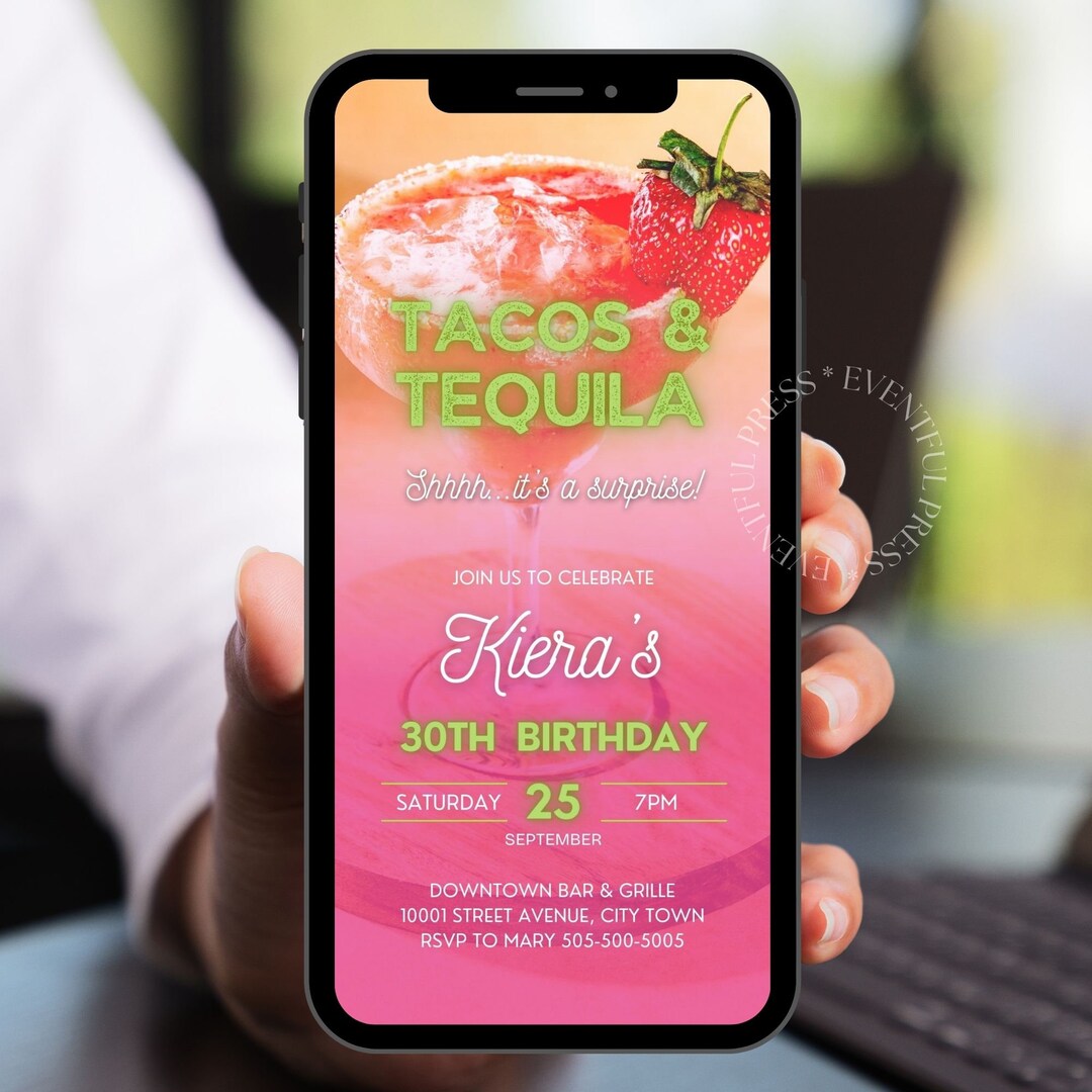 Tacos and Tequila Margarita Invitation Invite Taco Tuesday Birthday ...