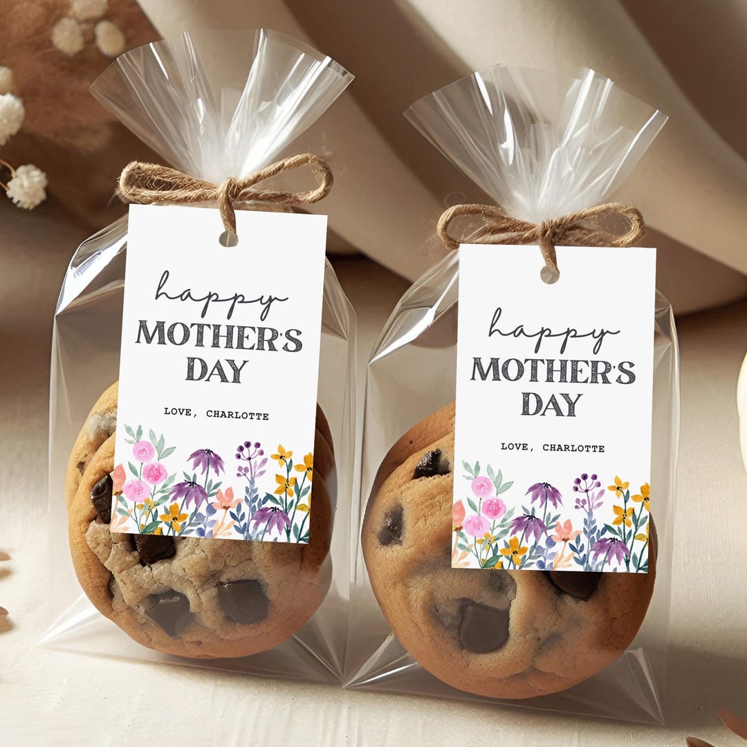 Purple Flowers Mother's Day Gift Tag, Editable Floral Favor Tag ...