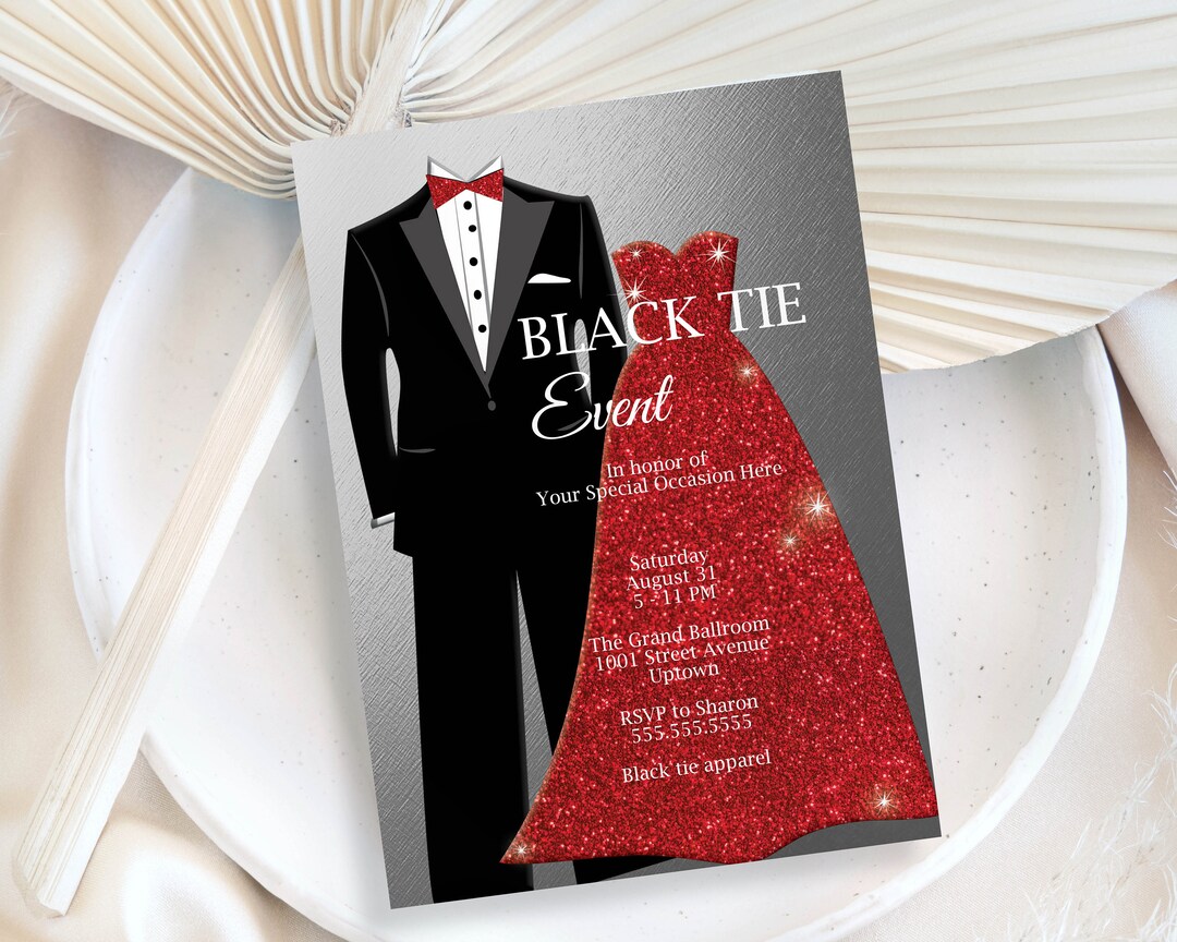 Red Glitter Black Tie Invitation: Formal Event PDF Template - Etsy