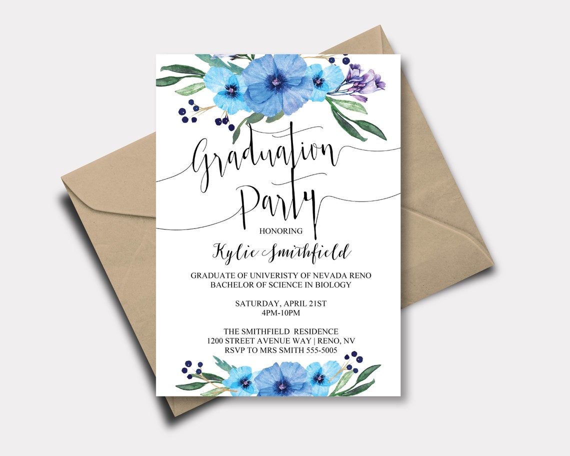 Floral Graduation Party Invitation Template Instant Download - Etsy