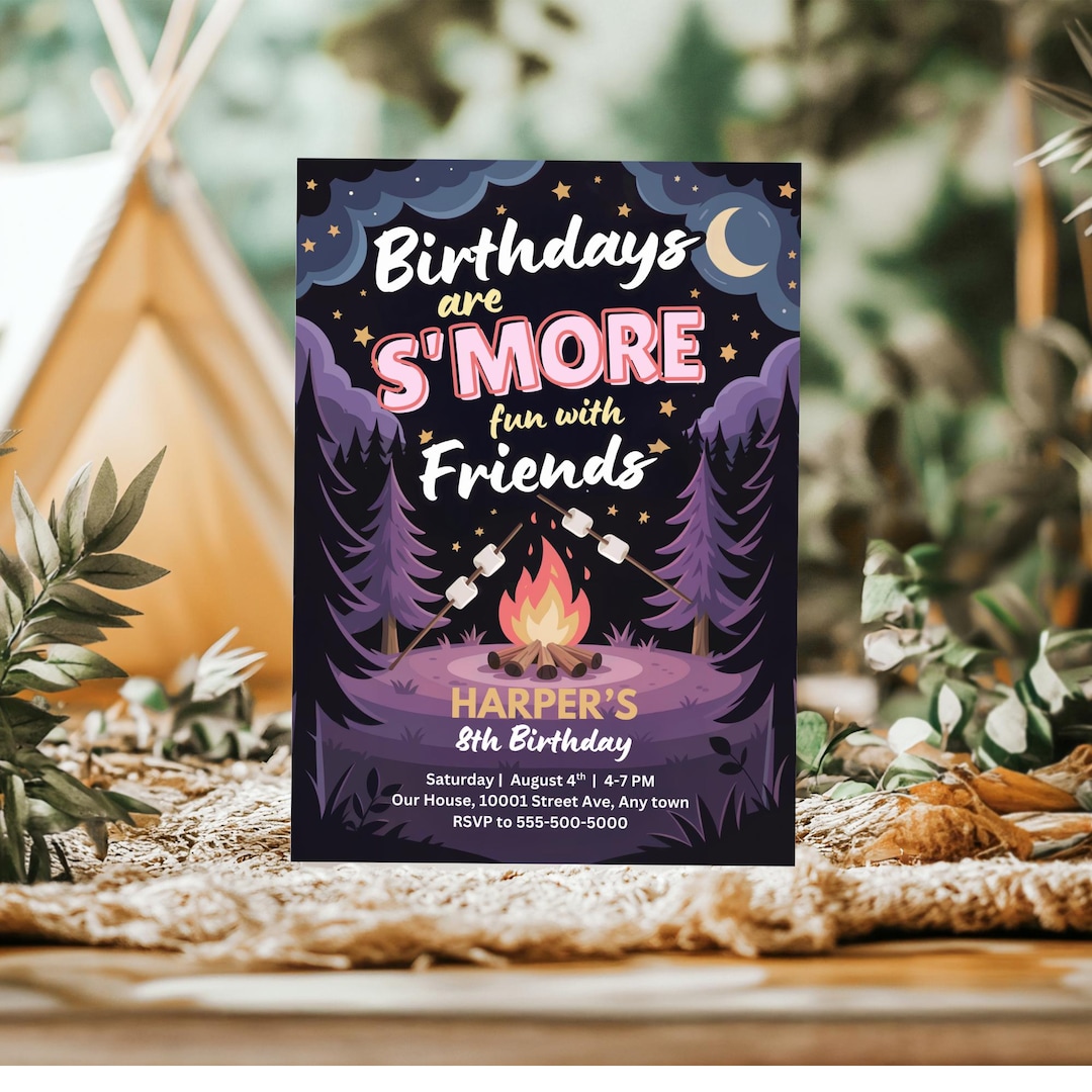 S'mores Birthday Invitation: Camping Campfire Party, Editable Template ...