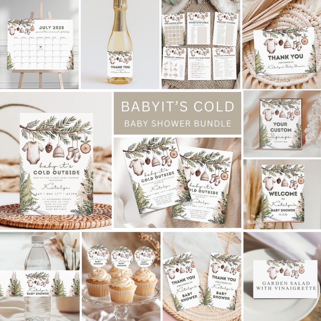 Winter Baby Shower Bundle: Cozy Evergreen Baby It's Cold Outside Party ...