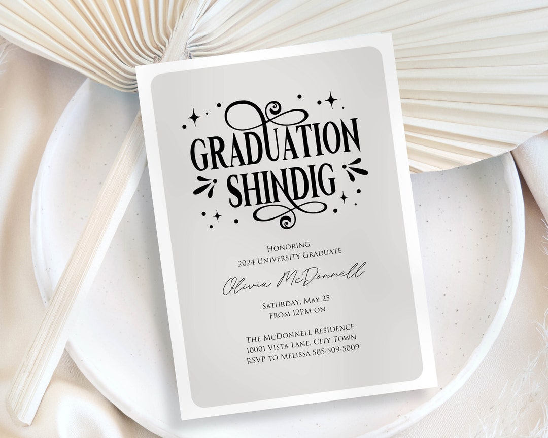 Modern Retro Graduation Shindig Invitation, Black and White, Hipster ...