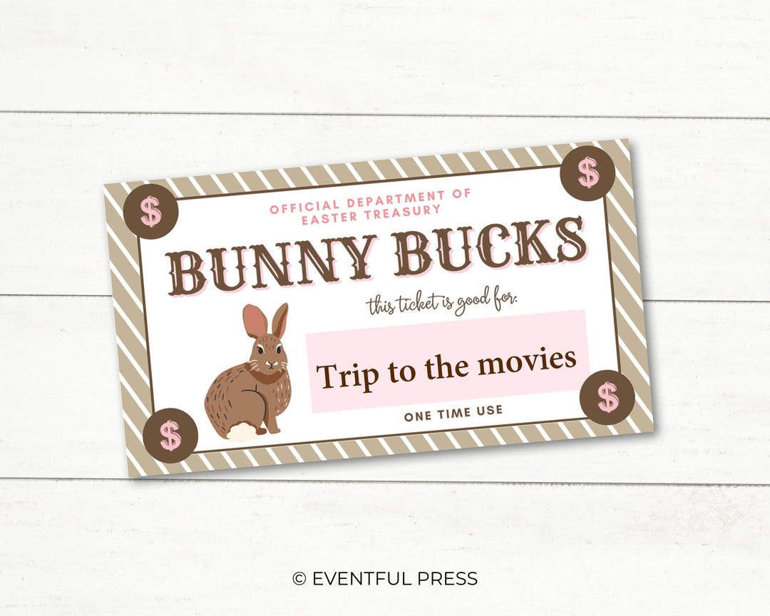 Printable Bunny Bucks, Bunny Money, Easter Vouchers, Custom ...