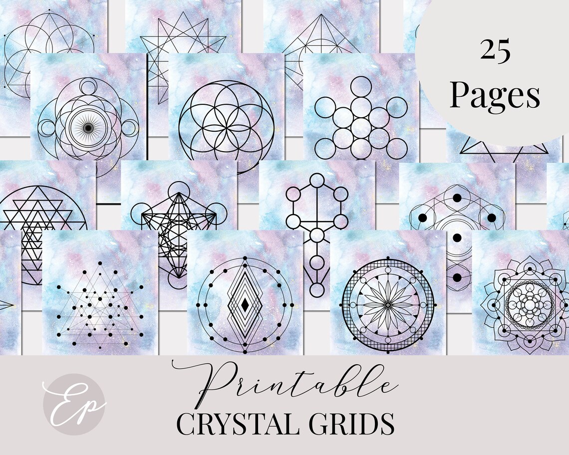 25 Printable Crystal Grid Templates Watercolors Sacred - Etsy