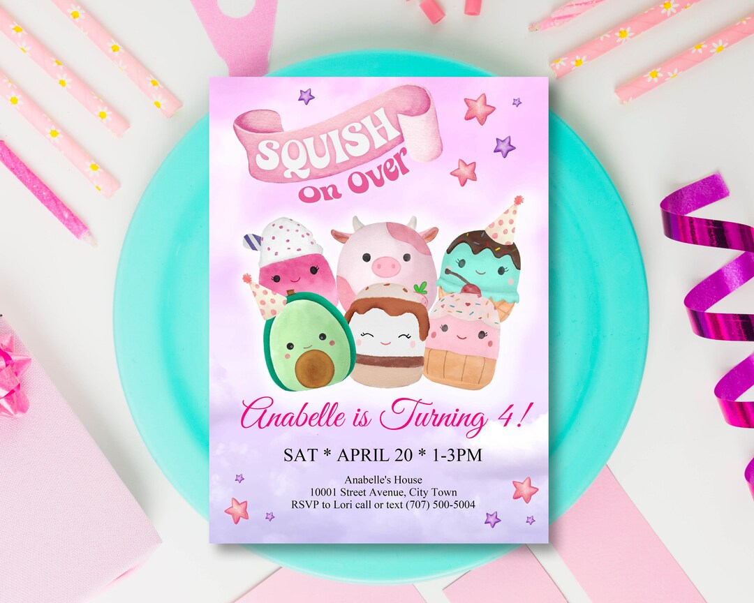 Squishy Kawaii Birthday Invitation Squish on Over Squishy Party Digital ...