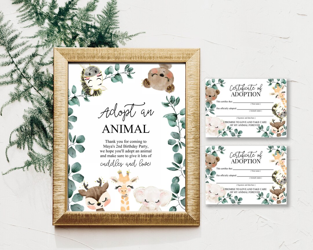 Adopt an Animal Sign Adoption Certificate Two Wild Safari Birthday ...