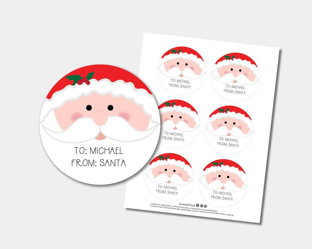 Printable Christmas Gift Tags | Santa Claus, From Santa, Santa Face ...