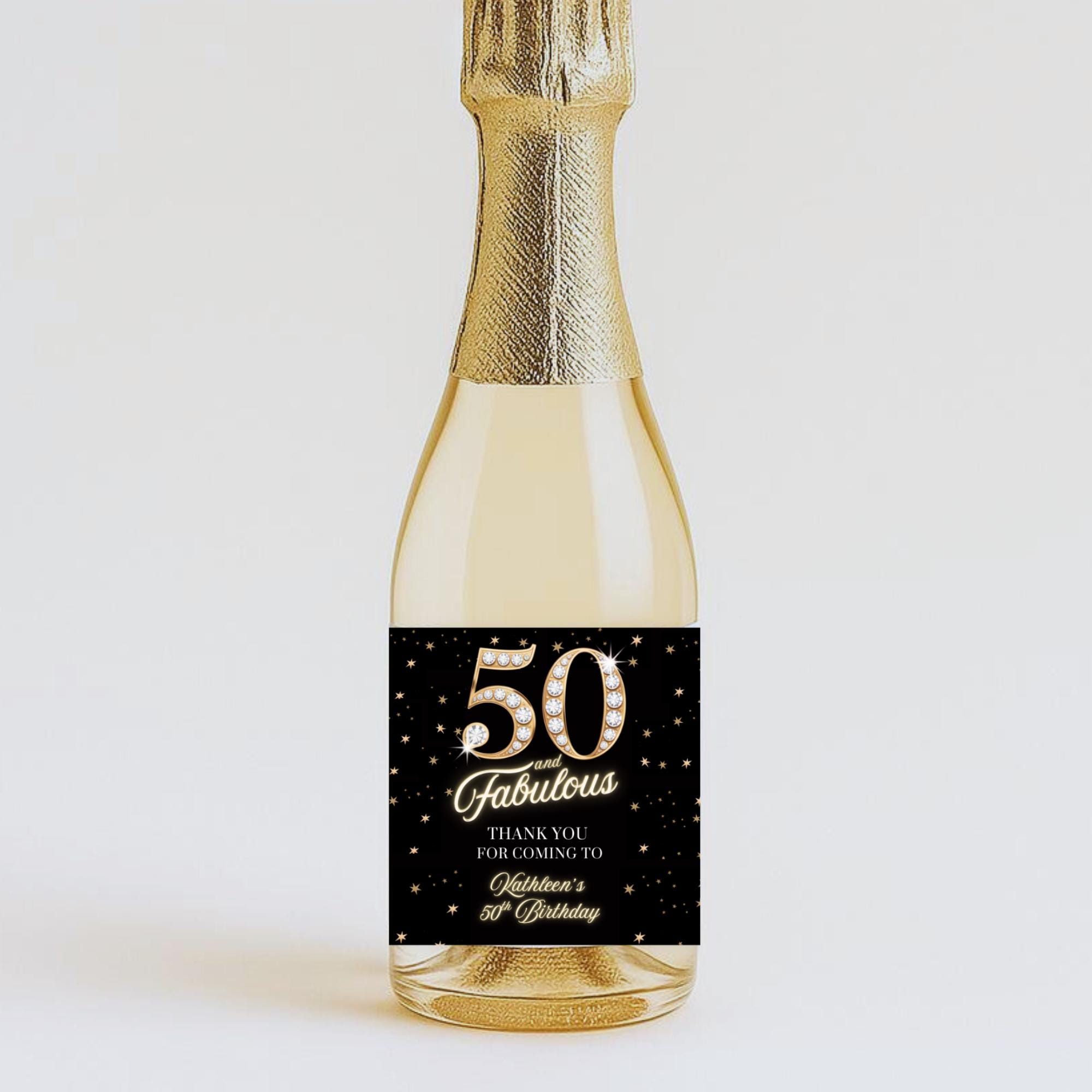 50th Birthday Champagne Labels: Black and Gold, Editable Party Favors ...