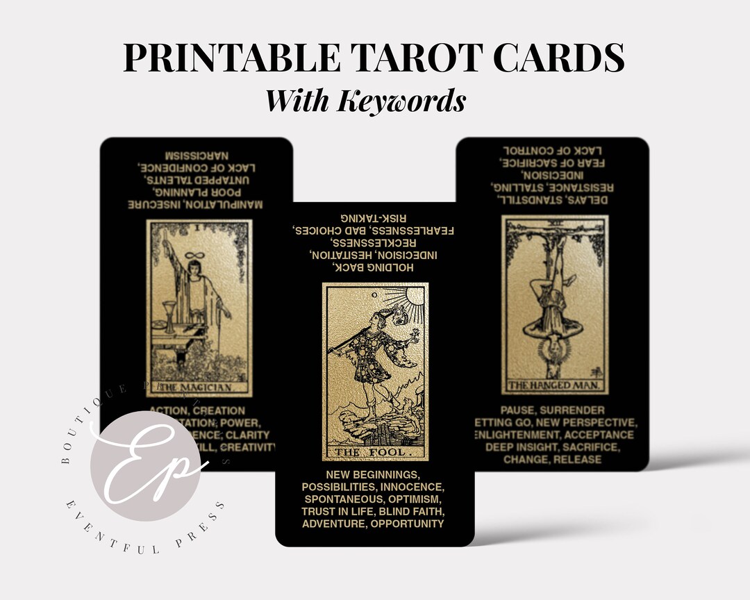 Beginner Tarot Deck With Key Words Black and Gold Tarot Flash Cards ...