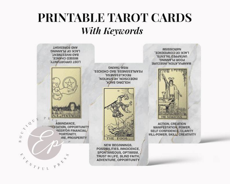 Printable Tarot Cards With Key Words Marble and Gold Tarot | Etsy