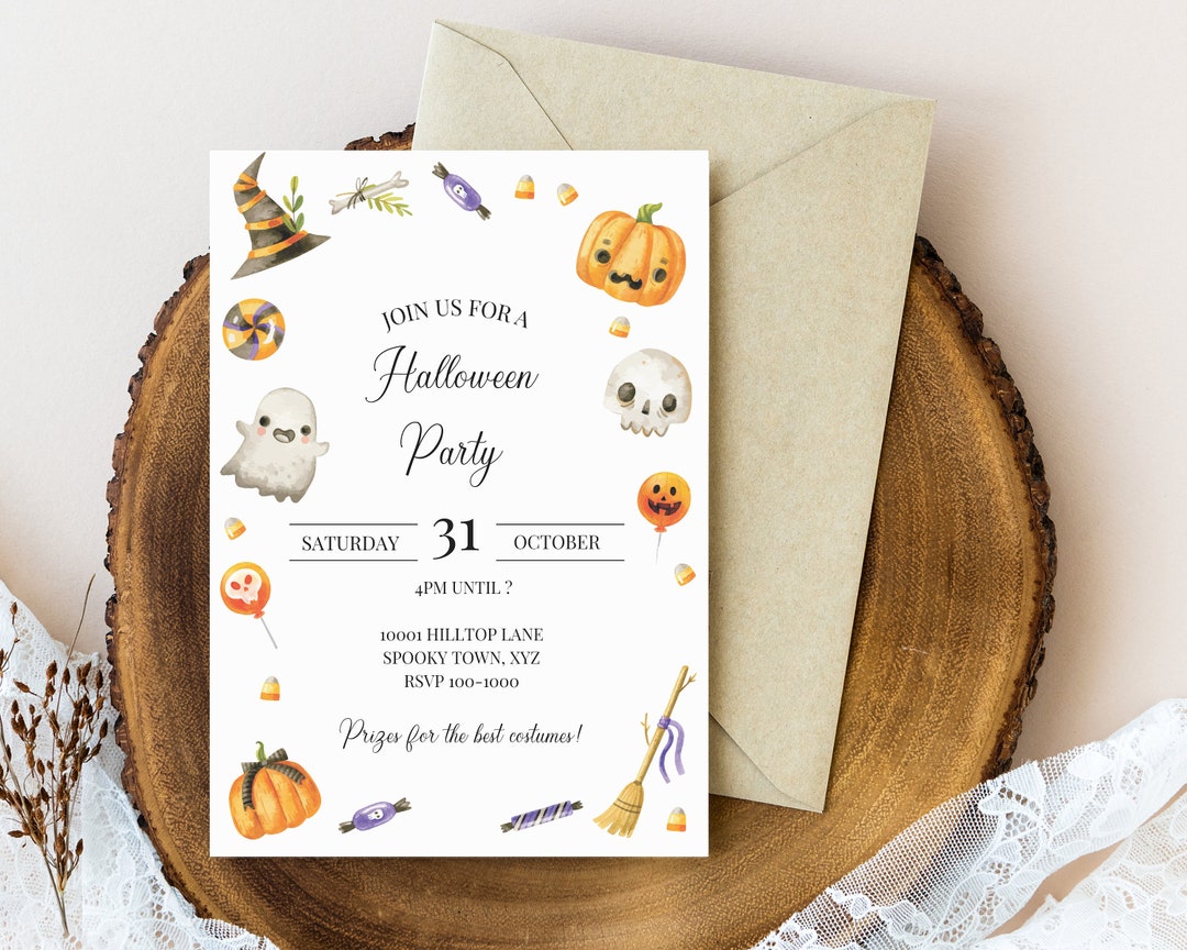 Cute Kids Halloween Party Invitation Halloween Birthday Invite Pumpkin ...