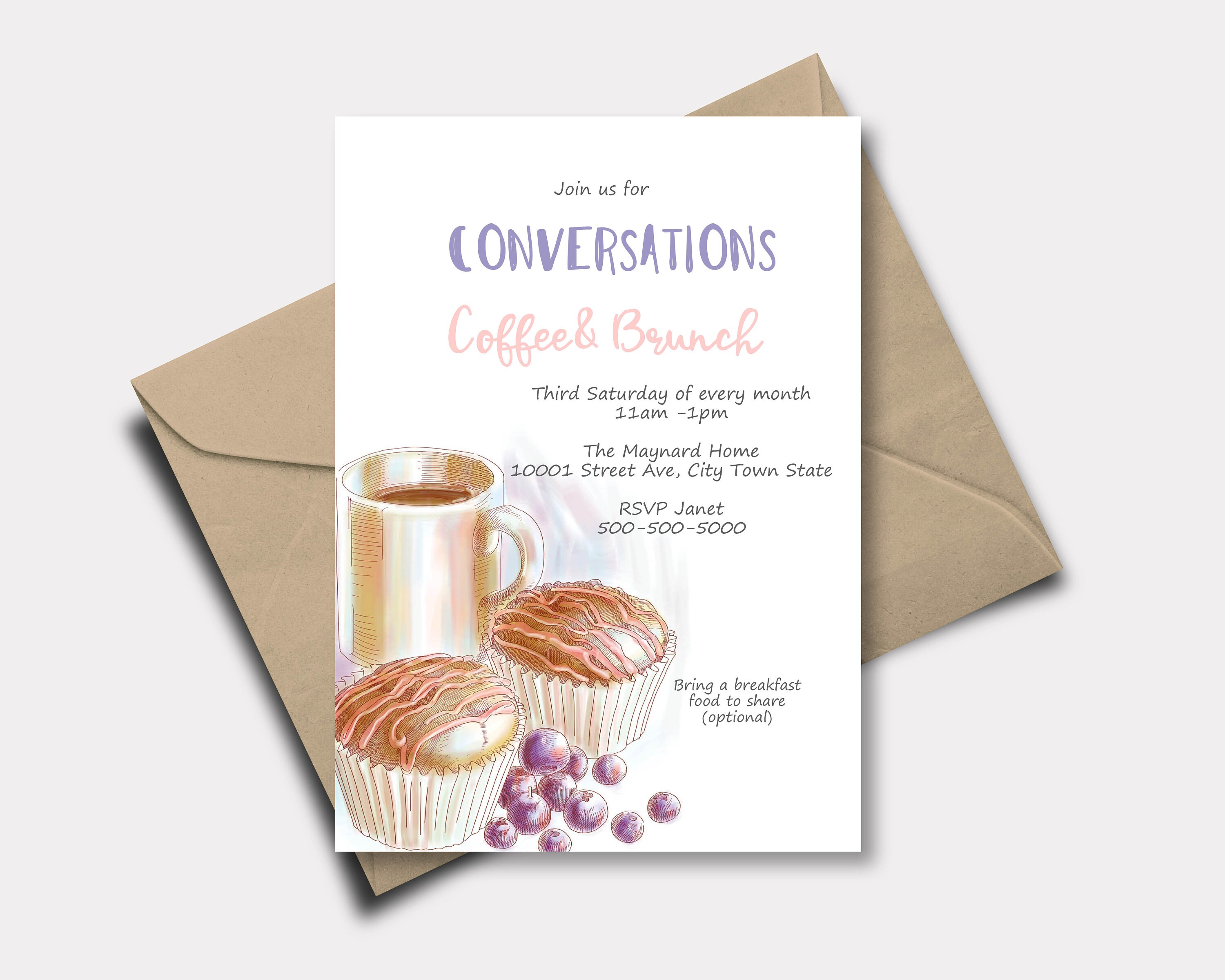 Brunch and Coffee Invitation Instant Download TEMPLATE - Etsy