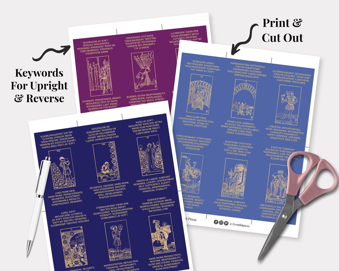 Printable Tarot Cards With Key Words Jewel Tones Tarot | Etsy