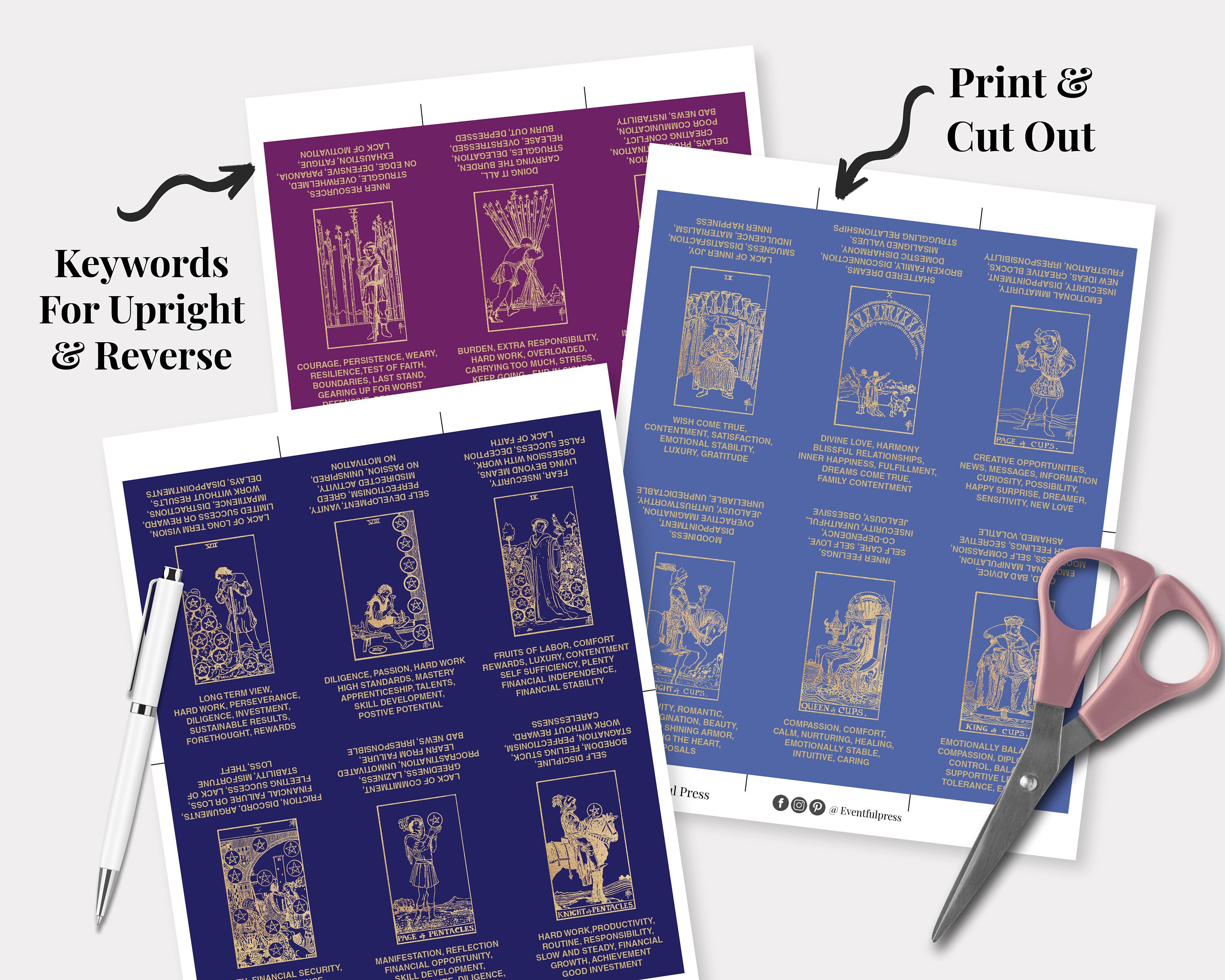 Printable Tarot Cards With Key Words Jewel Tones Tarot | Etsy