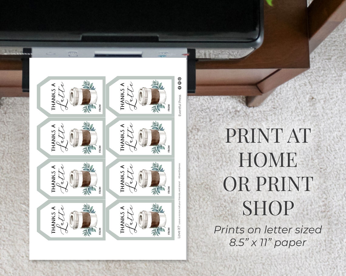 Thanks A Latte Printable Gift Tag Easy DIY Gift Idea for | Etsy