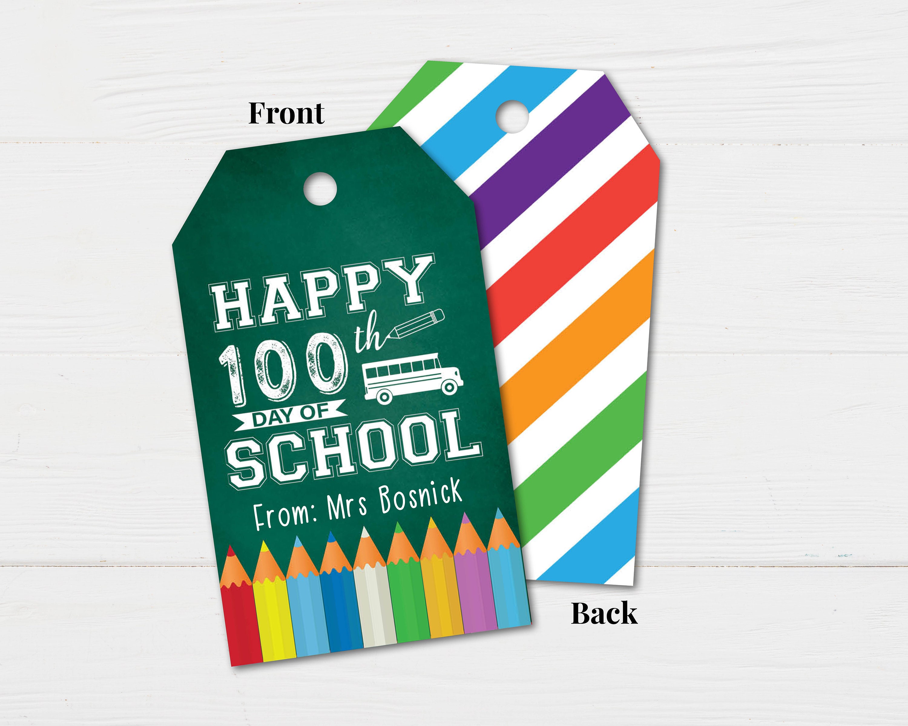 100th Day of School Printable Gift Tags | Teacher or Student Gift Idea ...
