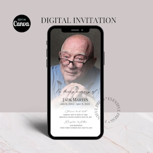 Memorial Service Invitation: Photo Announcement (digital CANVA Template ...