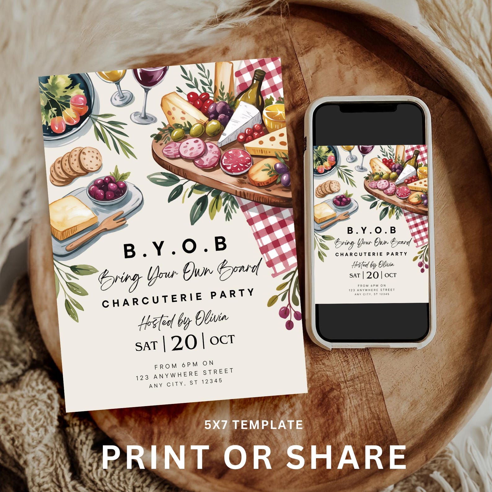 Charcuterie Board Party Invitation: BYOB, Potluck (canva Template ...