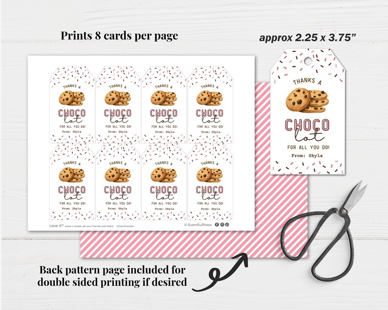 Chocolate Chip Cookie Thank You Tags: Appreciation Gift (PDF Pattern ...