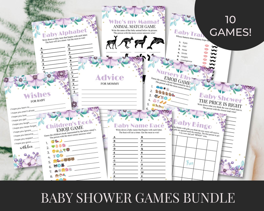 Baby Shower Games Bundle Printable Entertainment for Girl Baby Shower ...