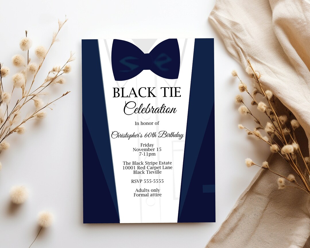 Navy Blue Bow Tie Invitation | Gala, Formal Celebration, Red Carpet ...