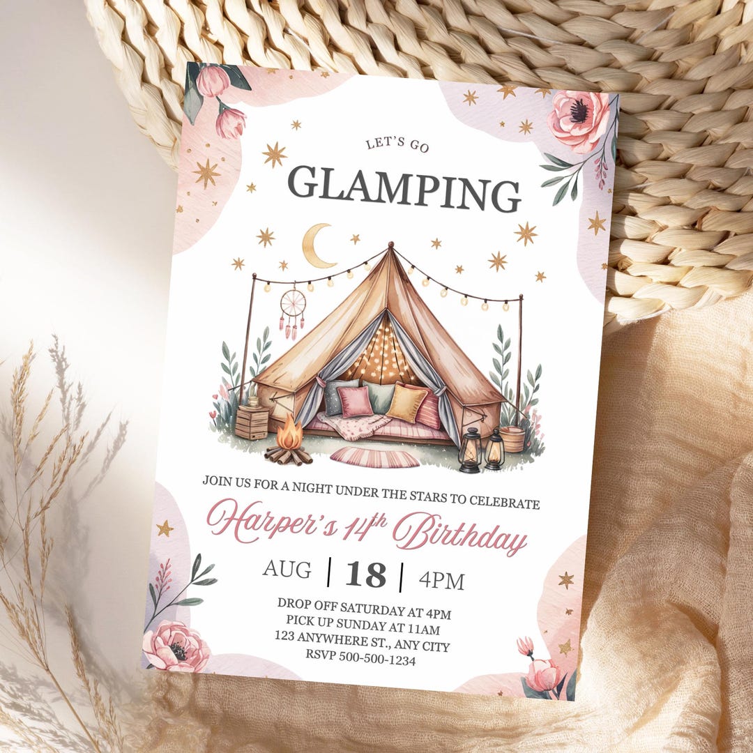 Boho Glamping Invitation: Girls Sleepover, Camp Out Birthday (digital ...