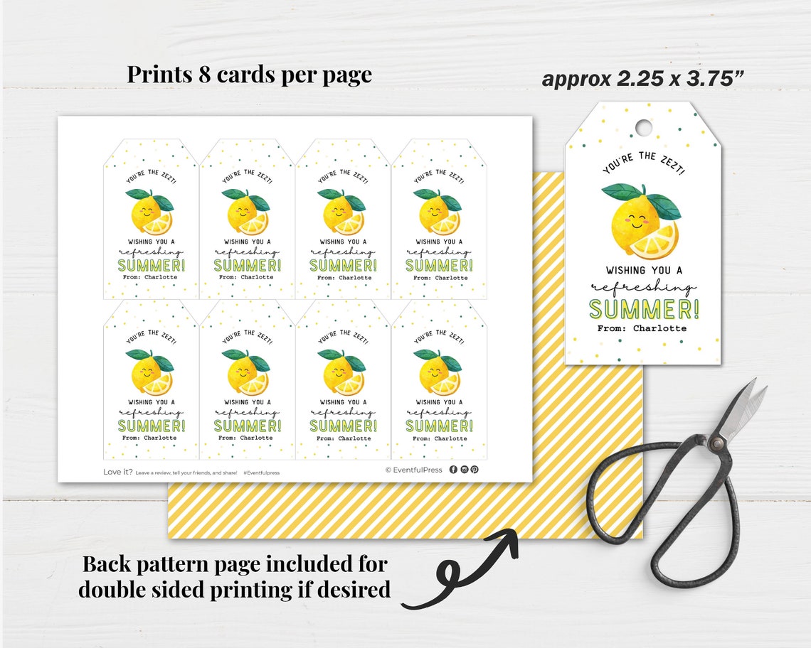 Lemon Last Day of School Favor Tags Gift Tag Student Teacher ...