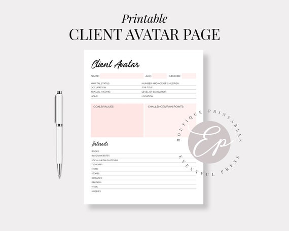 Client Avatar Printable Template Page Letter Sized PDF | Etsy