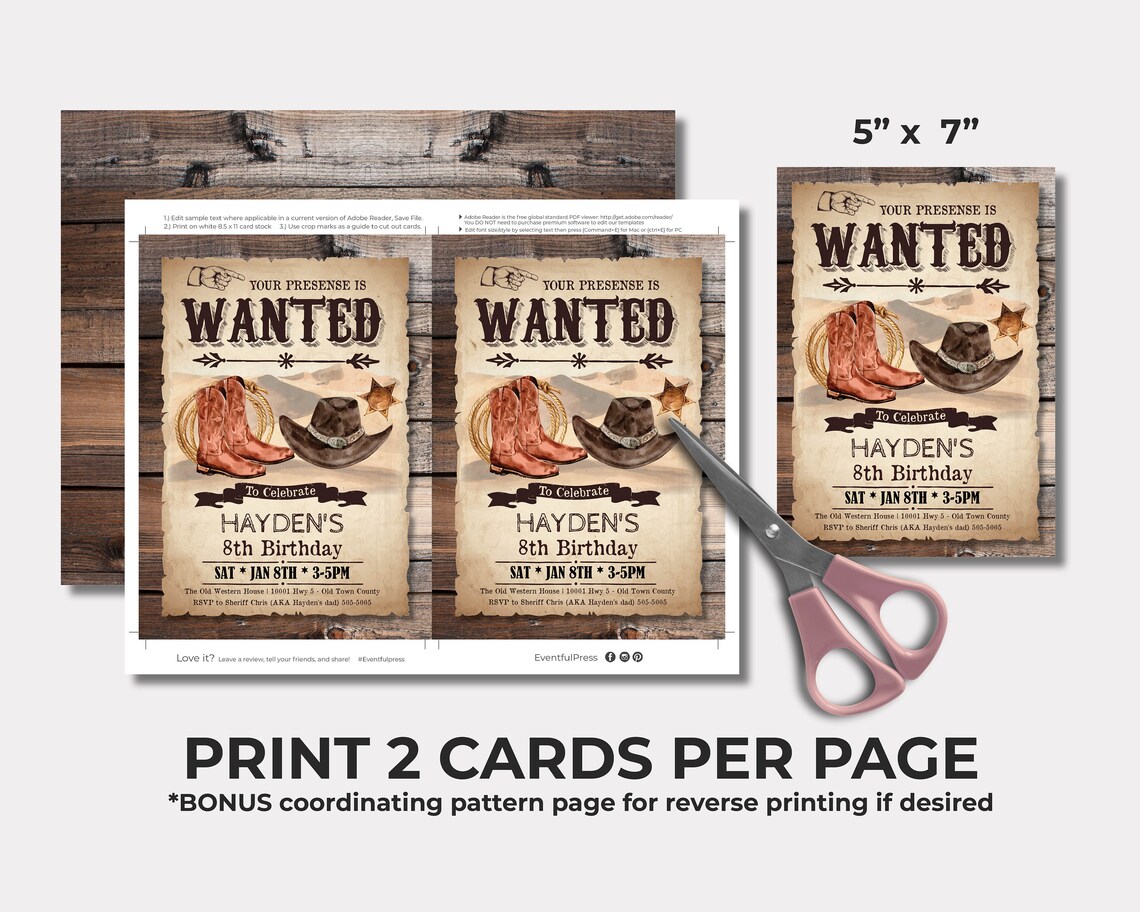 Cowboy Invitation Rodeo Wanted Poster Country Western | Etsy