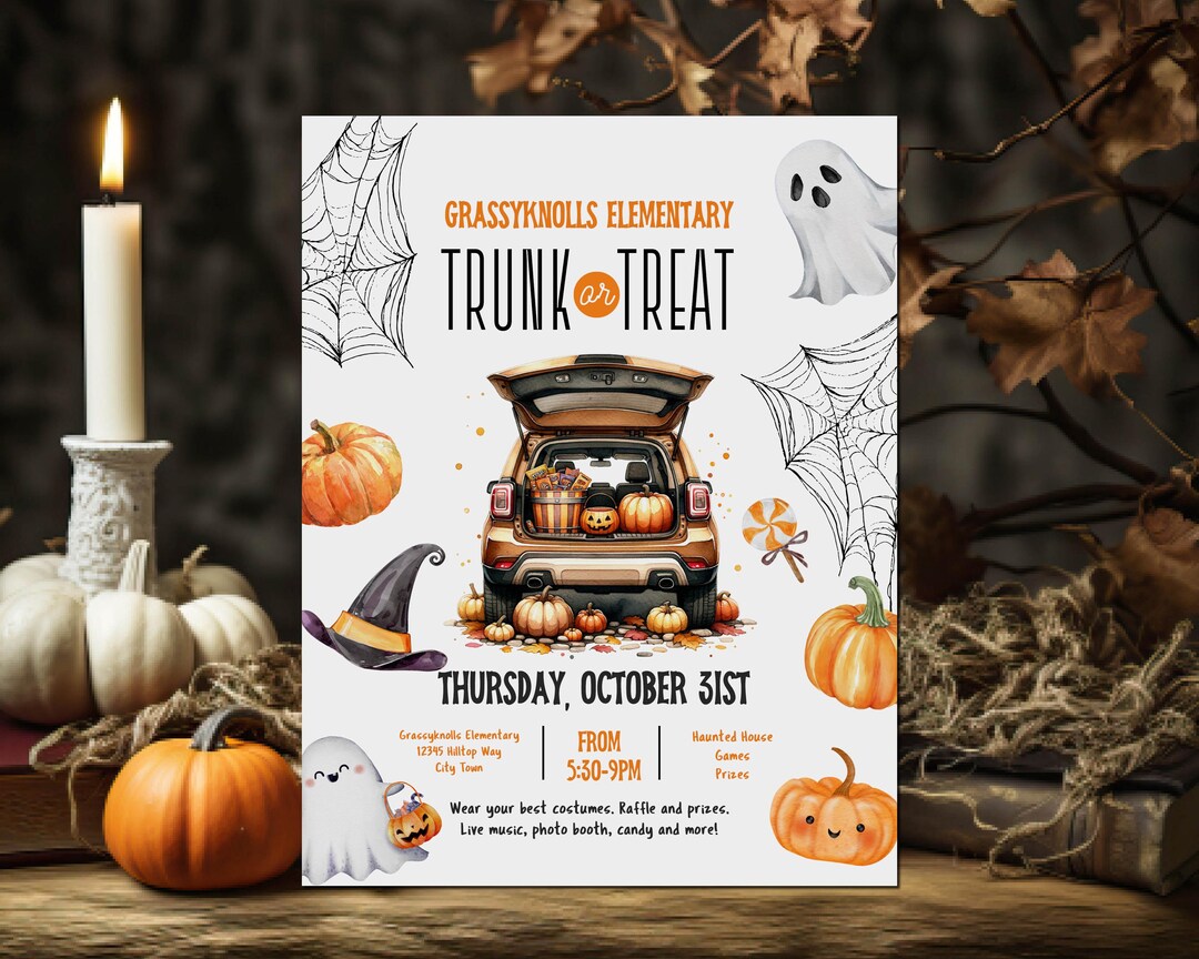 Watercolor Trunk or Treat Flyer Halloween Trick or Treat Event Editable ...