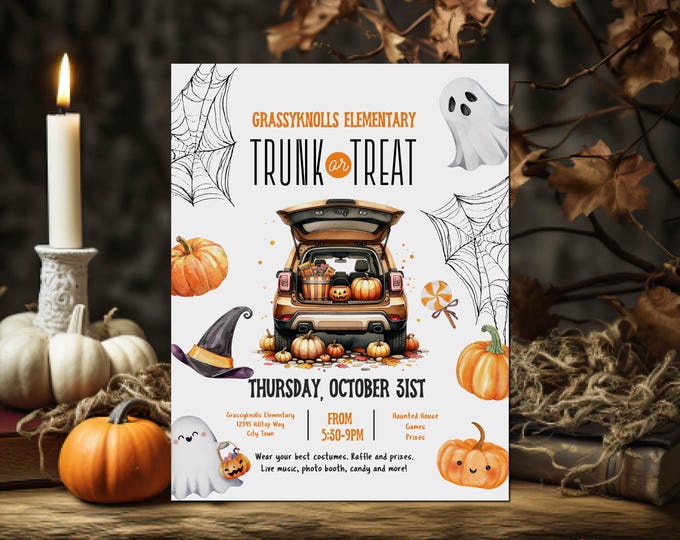 Trunk or Treat Invite, Trunk or Treat Flyer, Editable Trunk or Treat ...