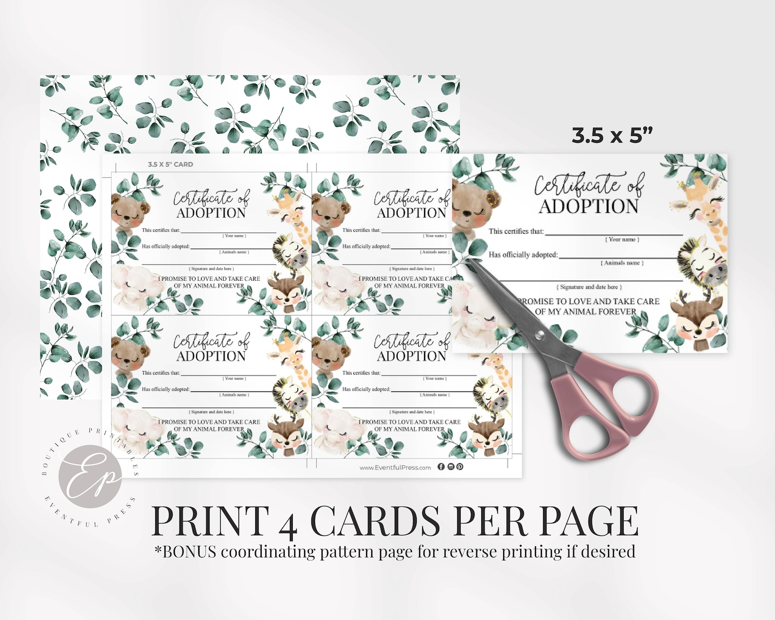 Adopt an Animal Sign Adoption Certificate Two Wild Safari Birthday ...