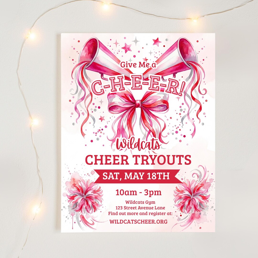 Cheer Tryouts Flyer, Cheerleading Audition Poster, Cheerleader Party or ...