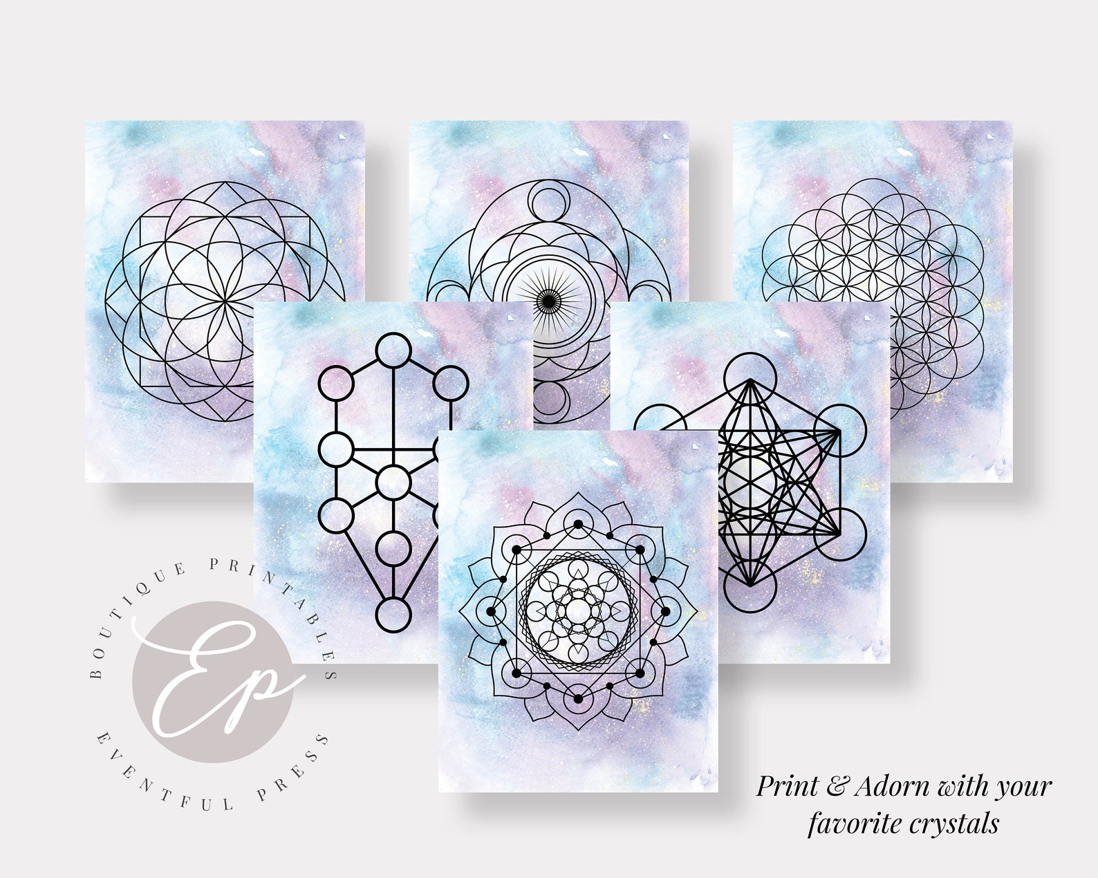 25 Printable Crystal Grid Templates Watercolors Sacred - Etsy