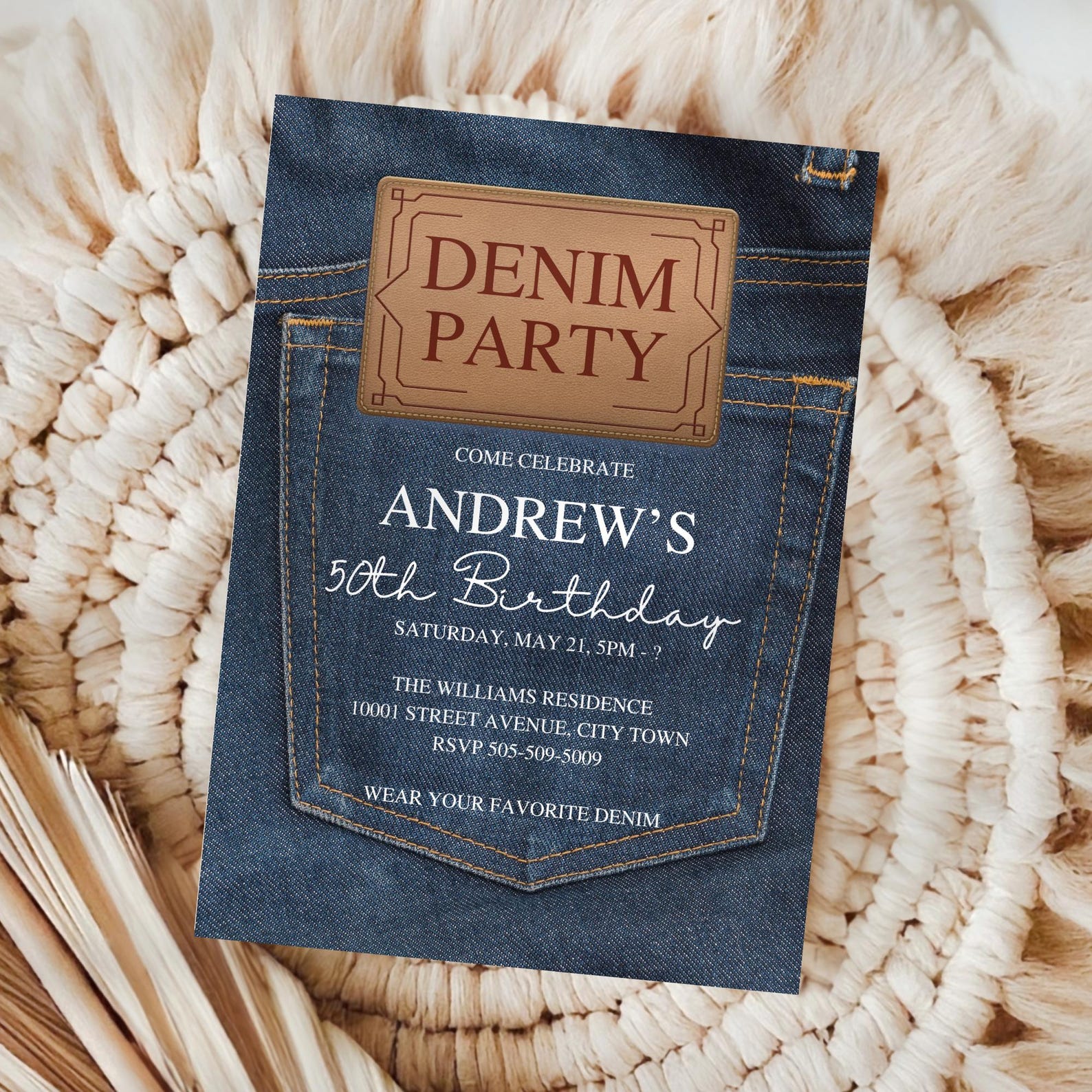 Denim Birthday Party Invitation Template: Jeans Theme (instant Download ...
