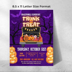 Editable Trunk or Treat Flyer Halloween Trick or Treat Event Poster 8.5 ...