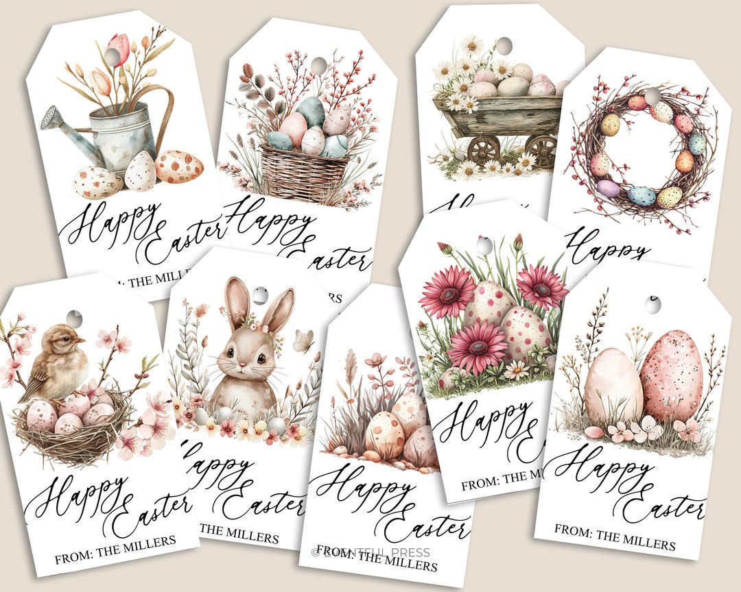 Happy Easter Gift Tags, Printale Treat Bag Tags, Kids Easter Basket Tag ...