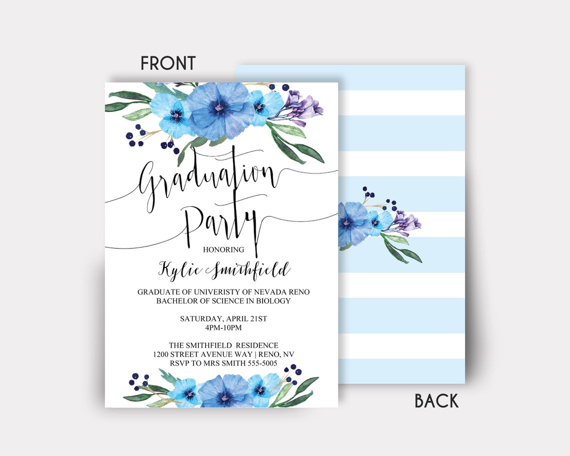 Floral Graduation Party Invitation Template Instant Download - Etsy