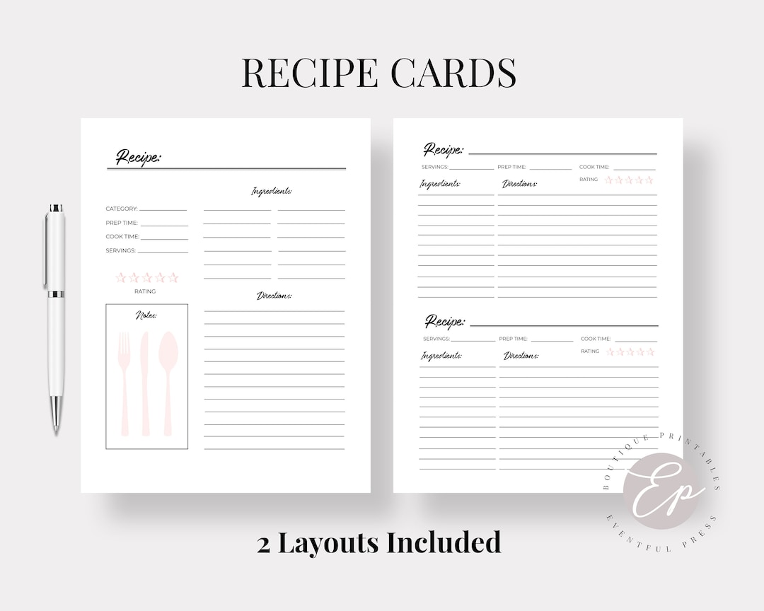 Printable Recipe Cards | Recipe Log, Recipe Binder Insert, Recipe ...